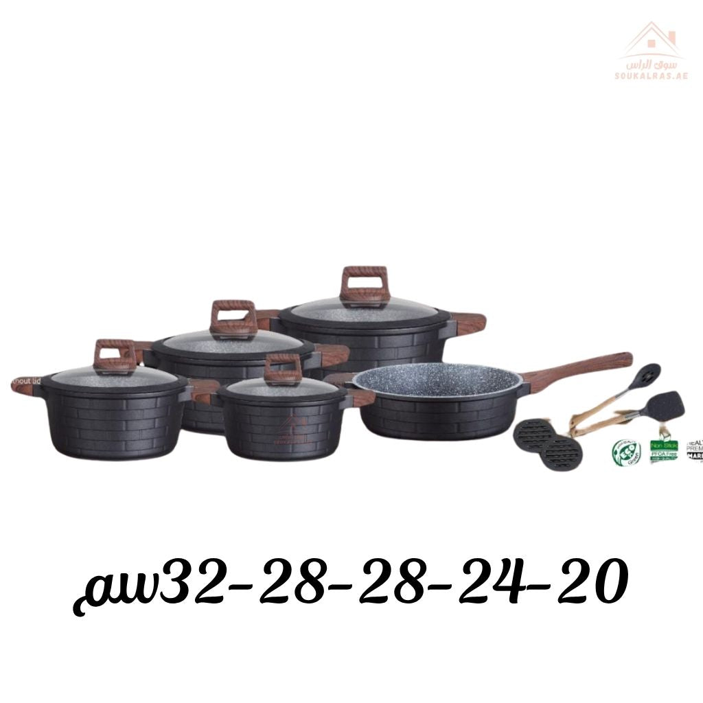UCC LIFE 13-Piece Granite Cookware Set | Elegant Wood Handle Design ...