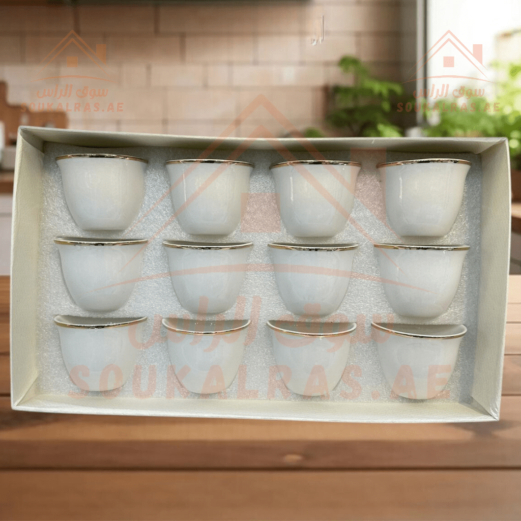Legend 12-Piece Cawa Cup Set 80ml | Arabic Coffee | White with Gold Ri ...